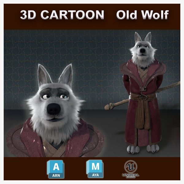 modelo 3d Cartoon Old Wolf Rigged - TurboSquid 2006970