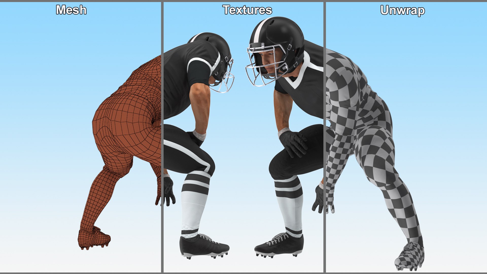 Crouching American Football Player Black Uniform 3D Model - TurboSquid ...