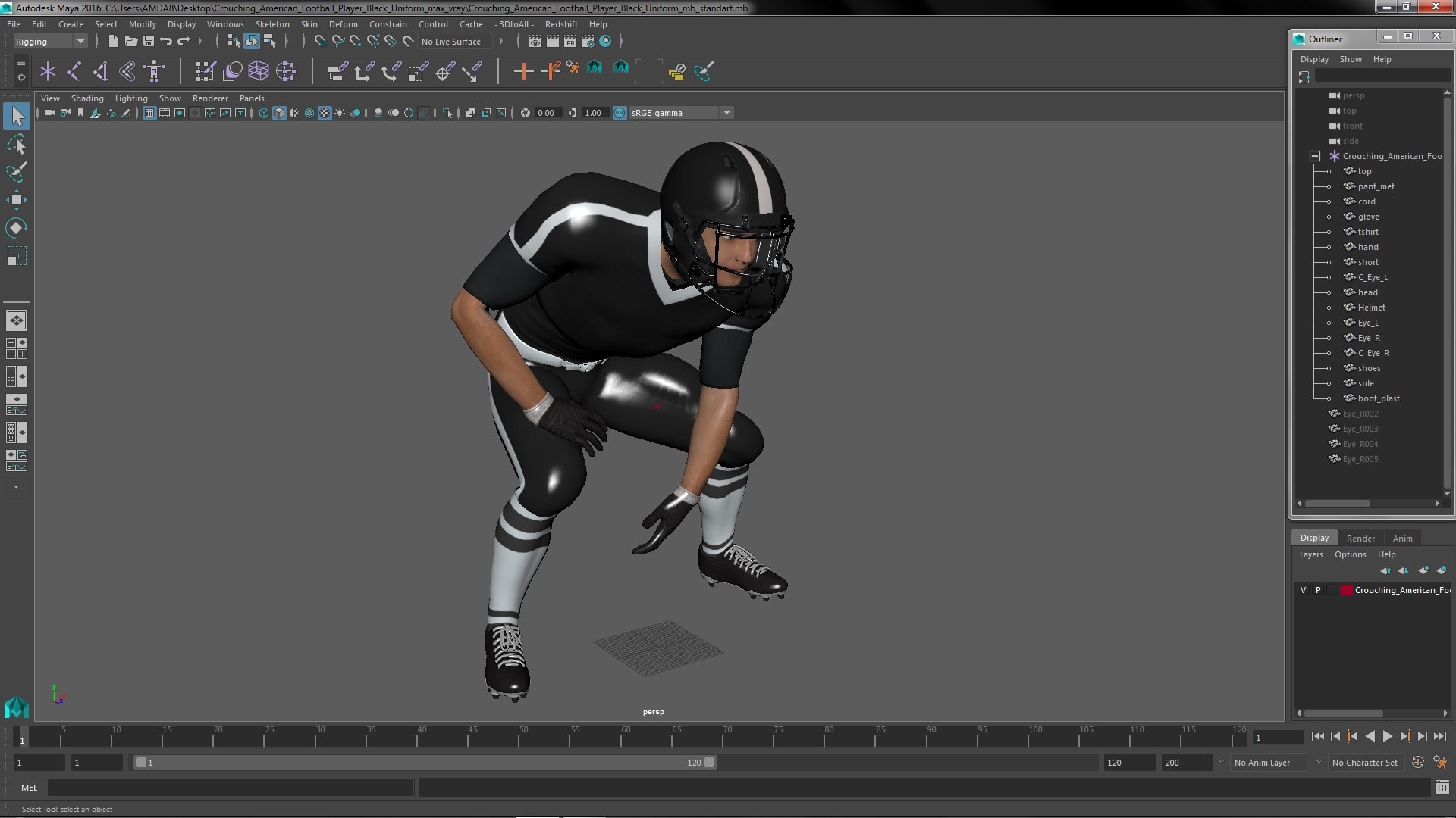 Crouching American Football Player Black Uniform 3D model - TurboSquid 2091899