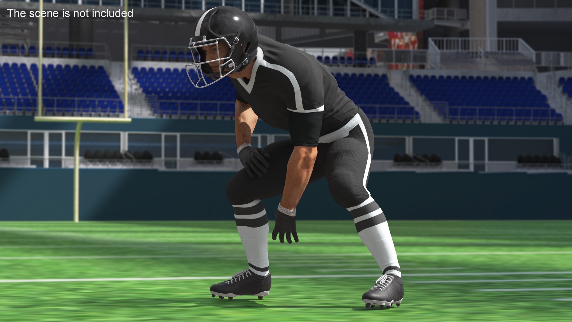 Crouching American Football Player Black Uniform 3D Model - TurboSquid ...