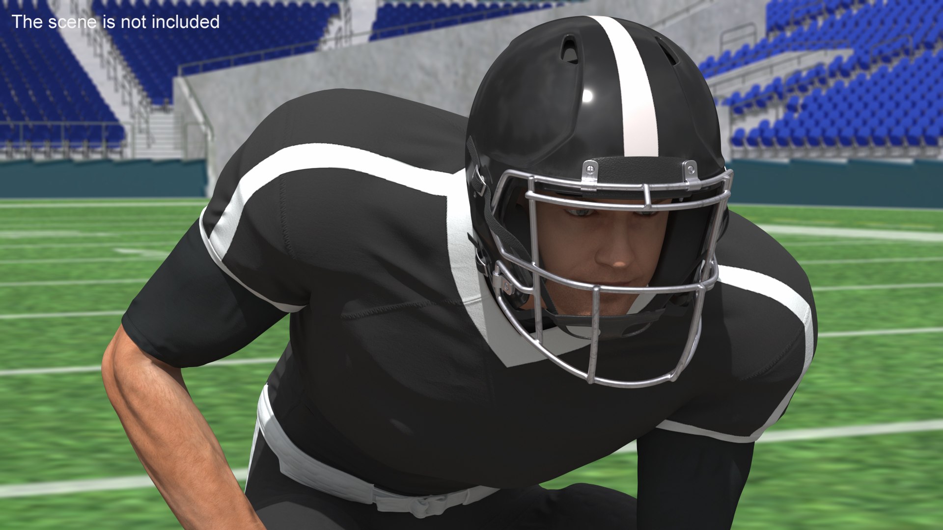 Crouching American Football Player Black Uniform 3D Model - TurboSquid ...