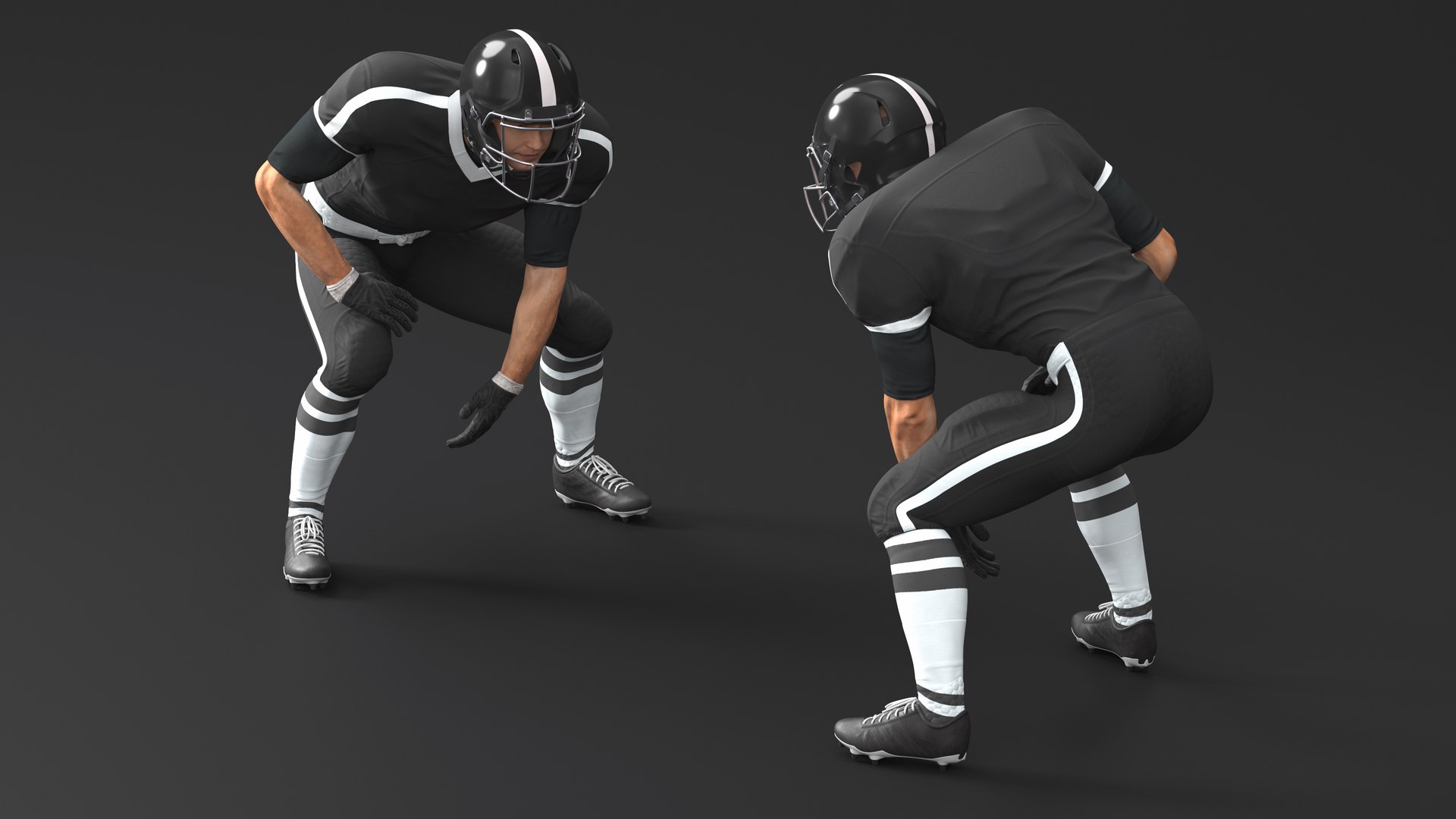 Crouching American Football Player Black Uniform 3D Model - TurboSquid ...