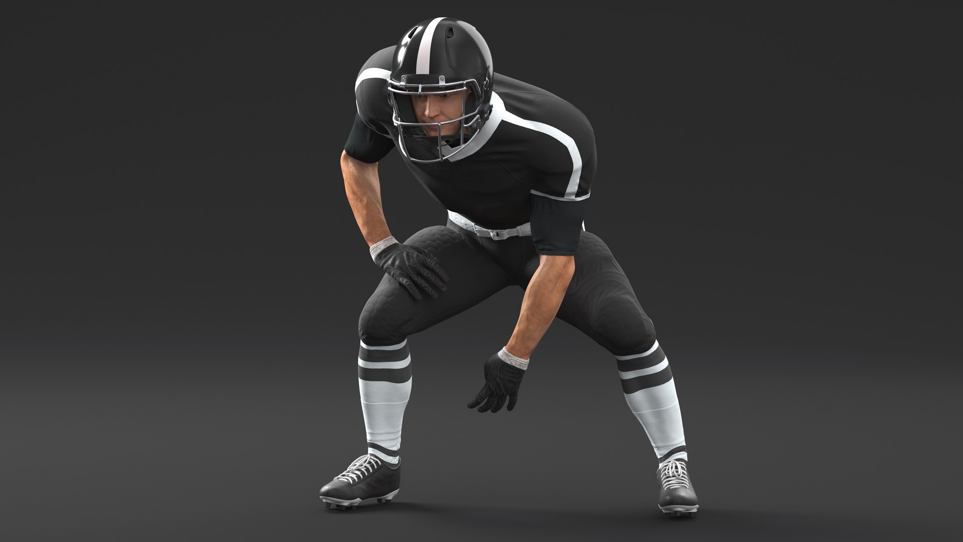 Crouching American Football Player Black Uniform 3D Model - TurboSquid ...