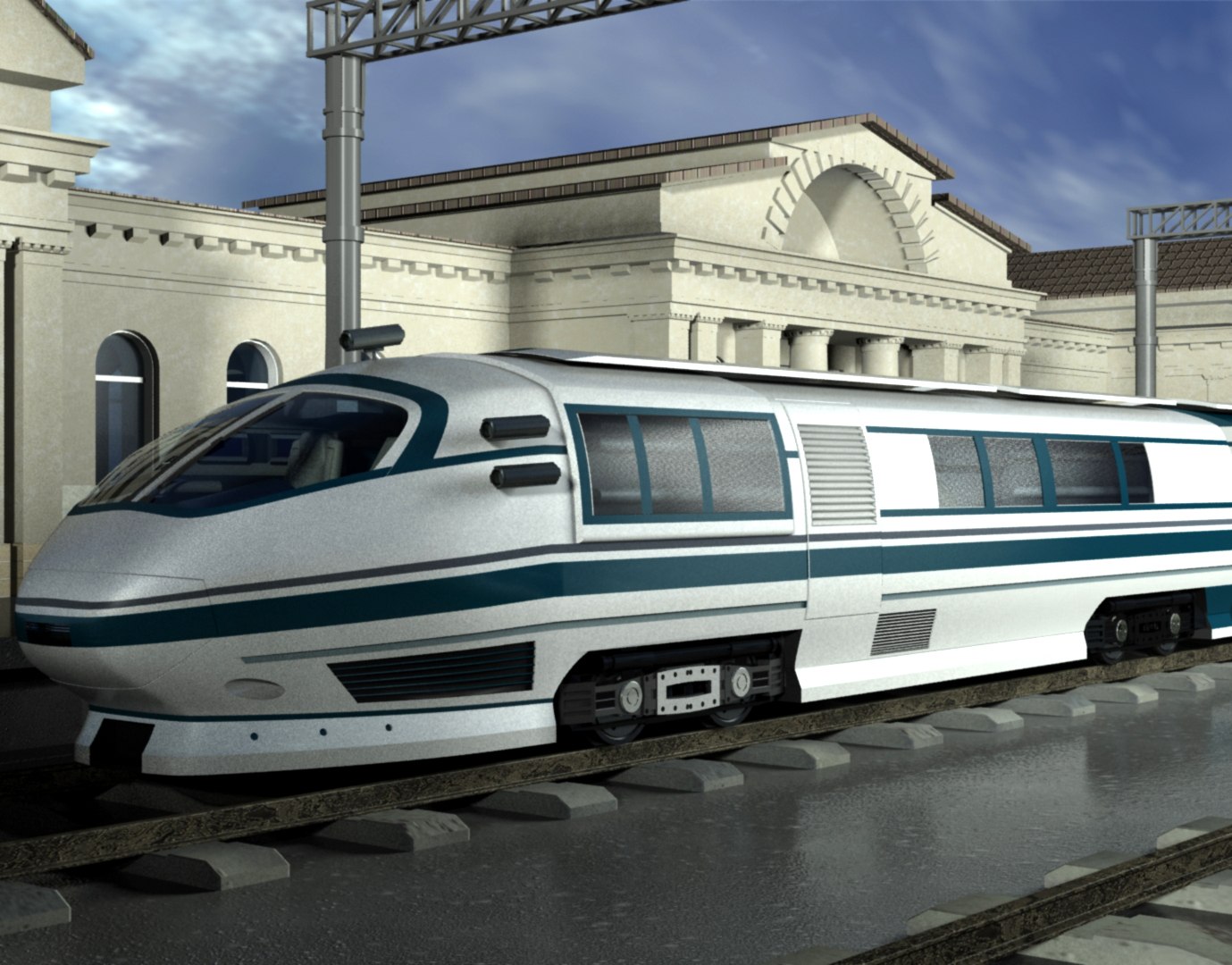 3d modern train railroad model