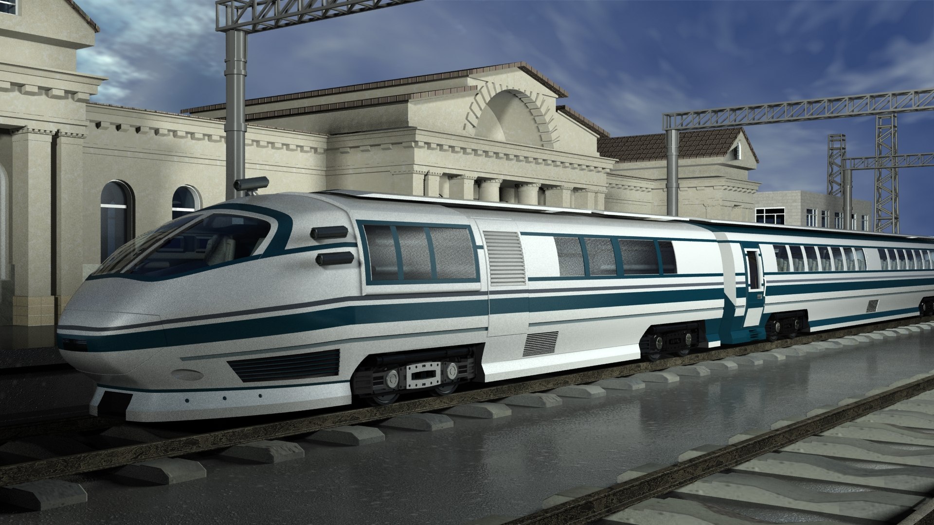 3d modern train railroad model