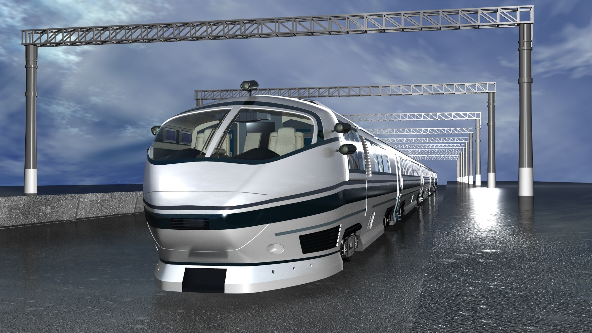 3d modern train railroad model