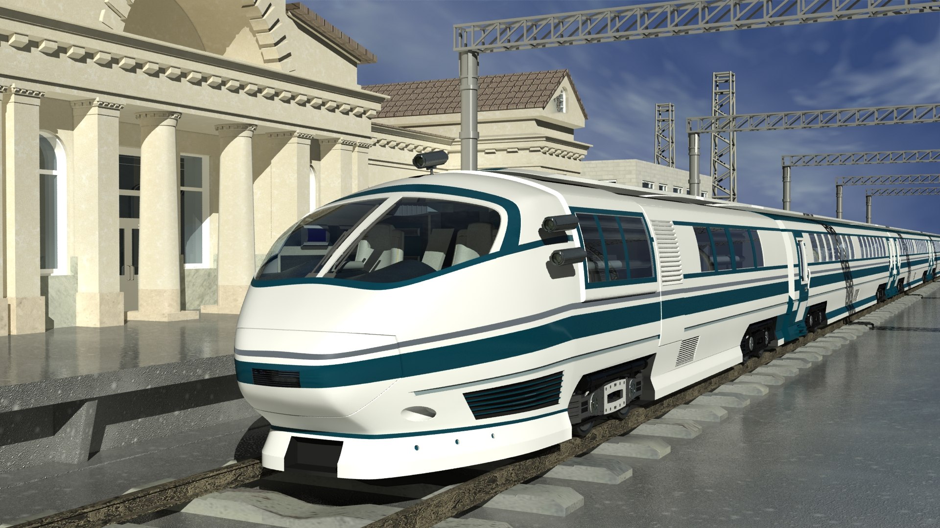 3d modern train railroad model