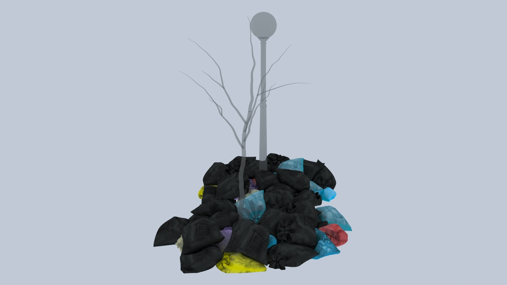 3D Garbage Bags Pile Around Streetlight Model - TurboSquid 1965310