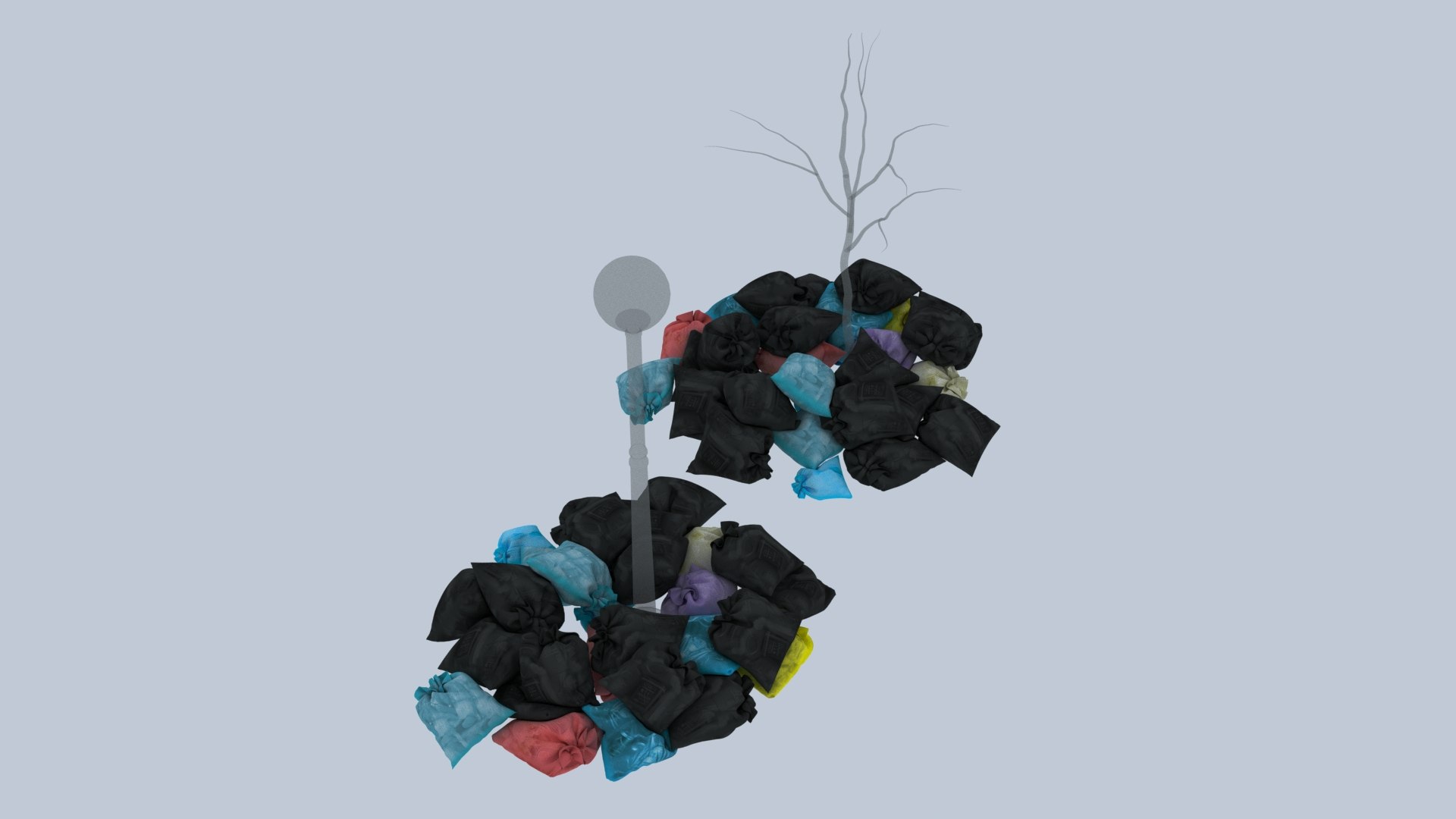 3D Garbage Bags Pile Around Streetlight Model - TurboSquid 1965310
