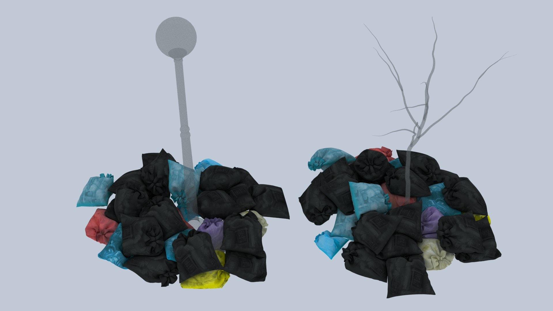 3D Garbage Bags Pile Around Streetlight Model - TurboSquid 1965310