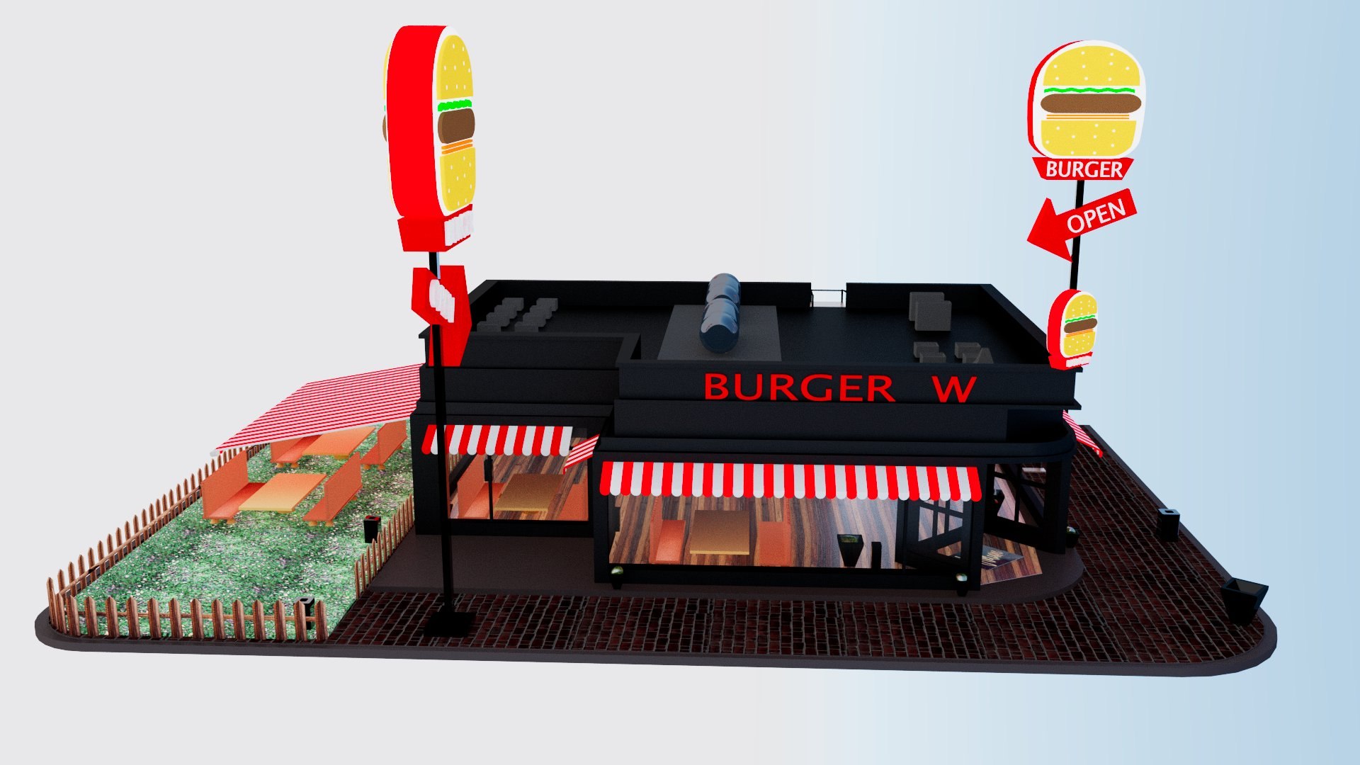 3D Burger Restaurant Model - TurboSquid 2129670