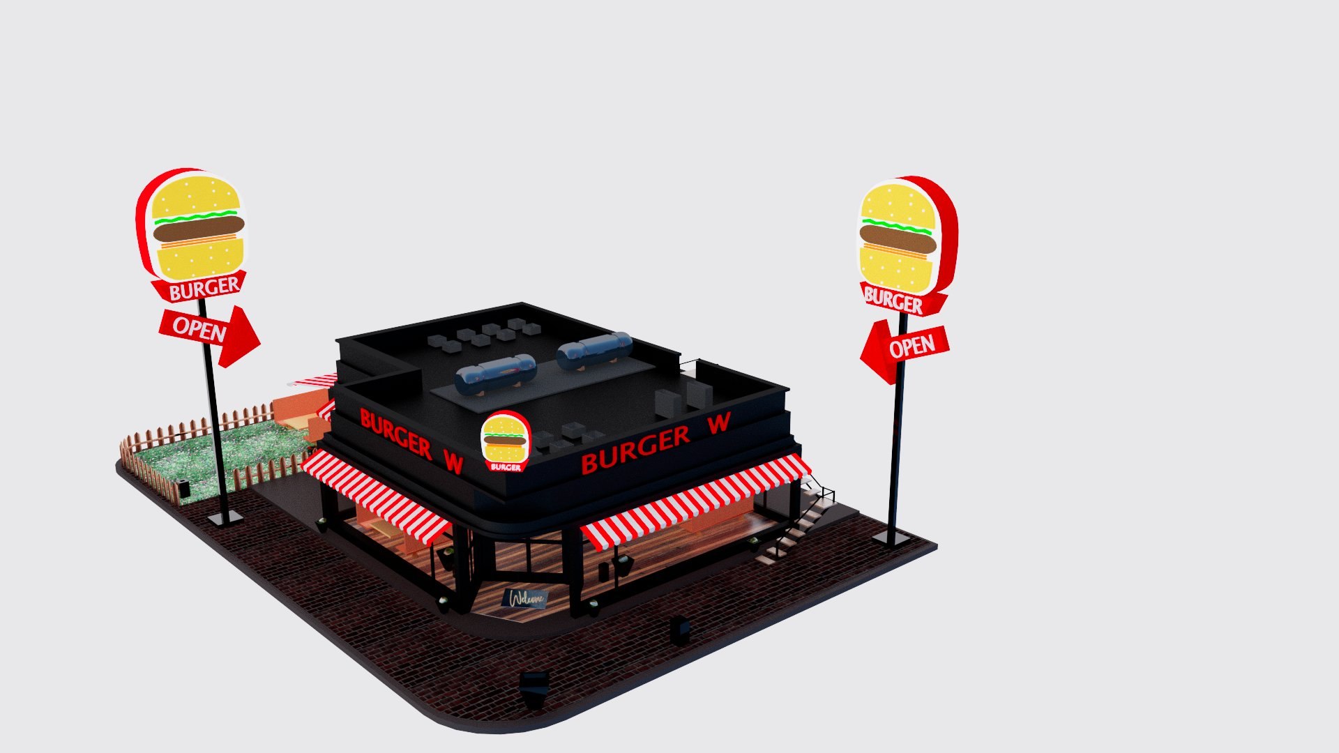 3D Burger Restaurant Model - TurboSquid 2129670