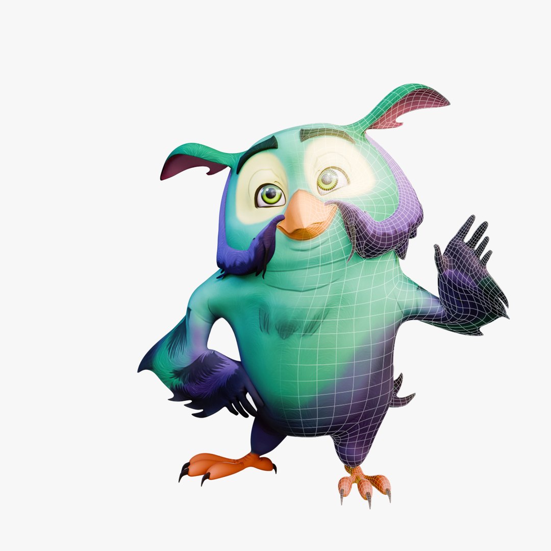 Grüne Cartoon-Eule – Stilisierter Vogel (7-Vogel-Serie) 3D-Modell ...