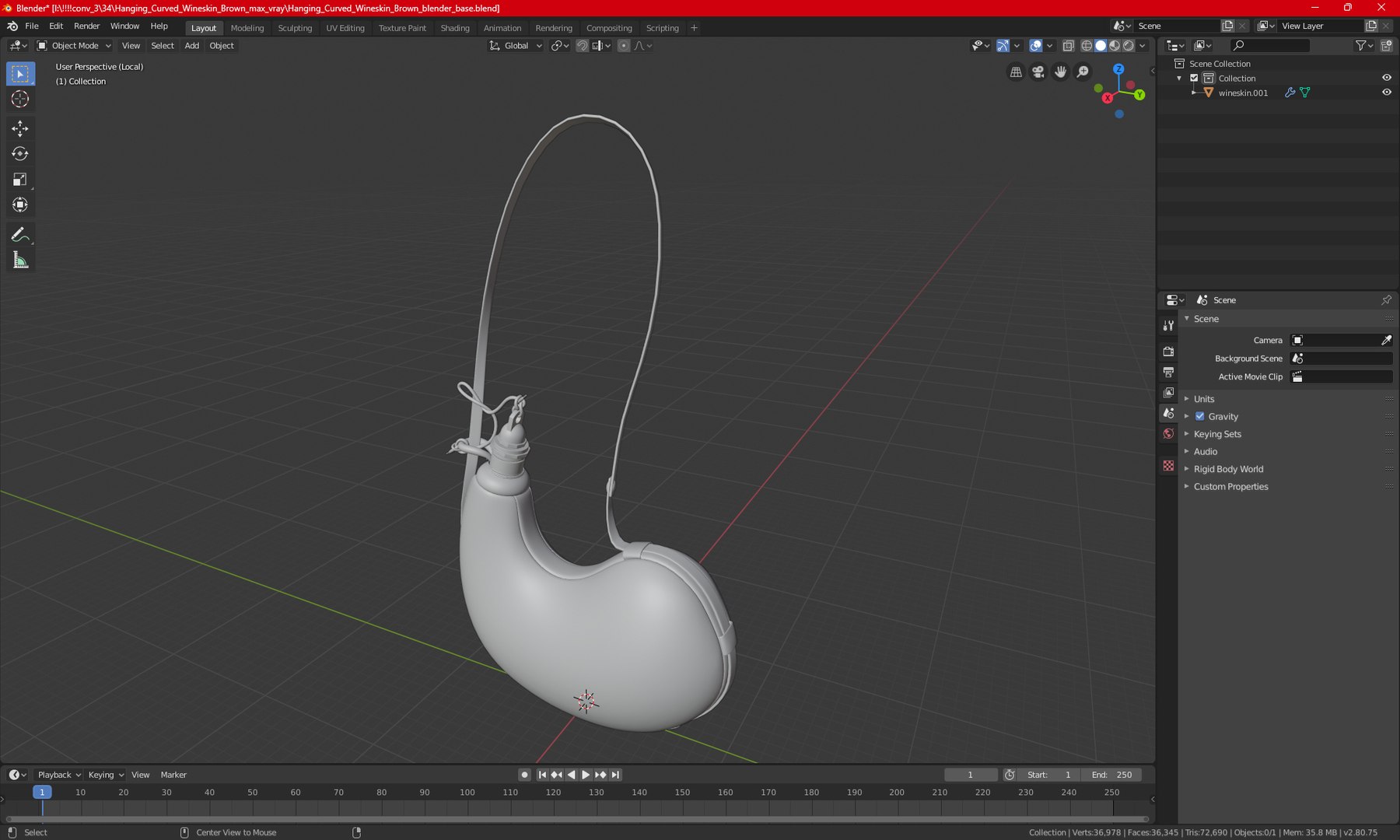 3D Hanging Curved Wineskin Brown - TurboSquid 2193552