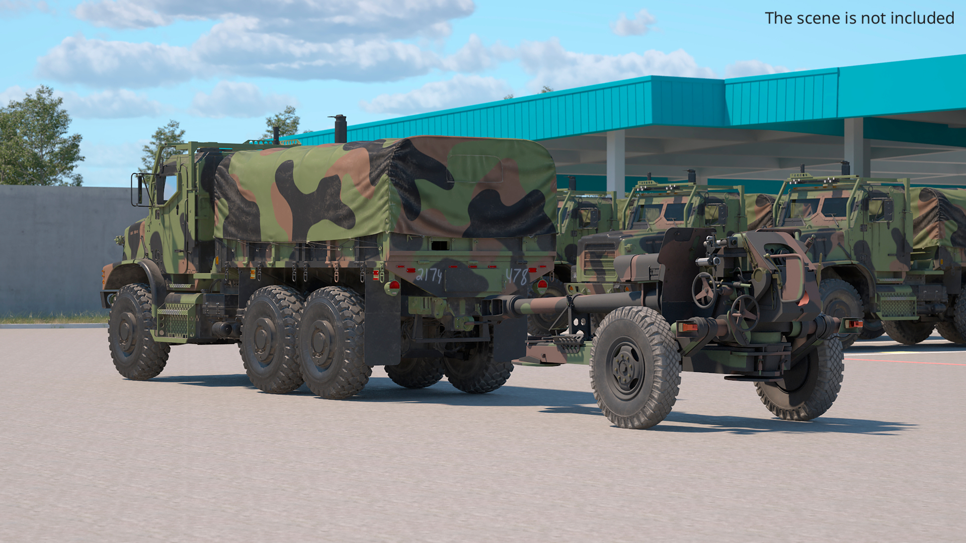 重砲を搭載した迷彩軍用トラック3Dモデル - TurboSquid 2467517