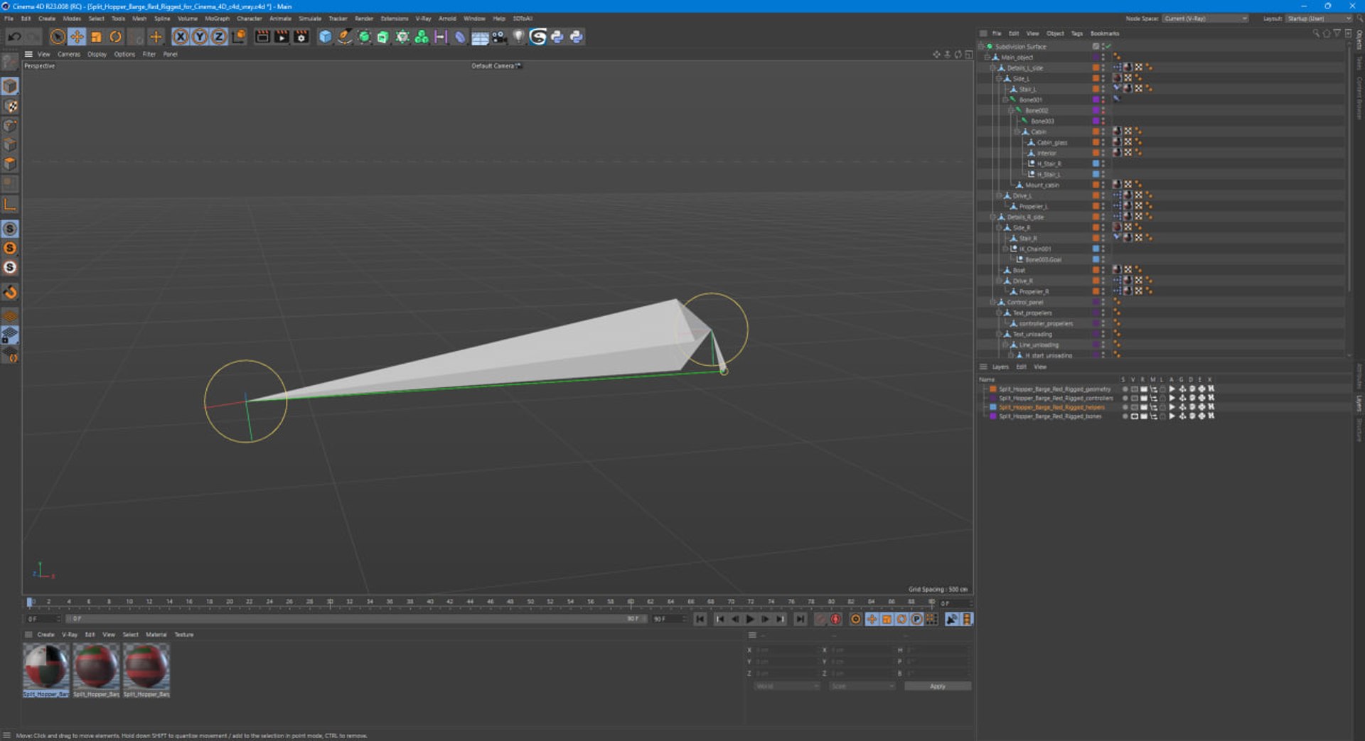 Split Hopper Barge Red Rigged For Cinema 4D 3D Model - TurboSquid 2428068