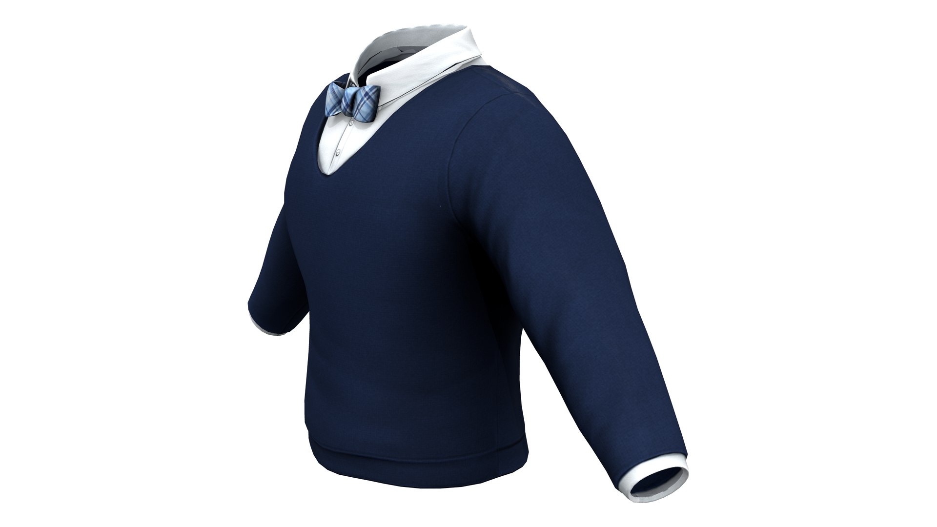 Blue V Neck Sweater Jumper With White Shirt And Dicky Bow Model - TurboSquid 1970450
