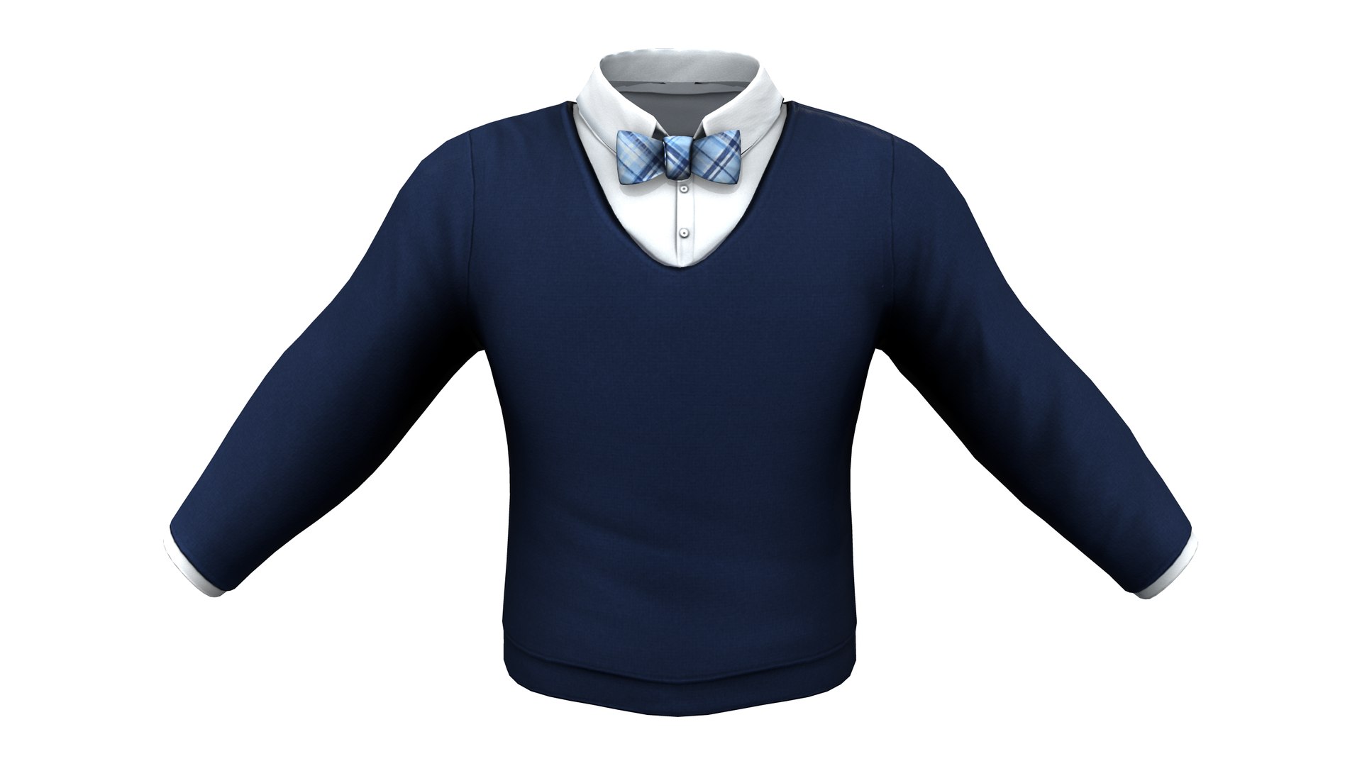 Blue V Neck Sweater Jumper With White Shirt And Dicky Bow Model - TurboSquid 1970450