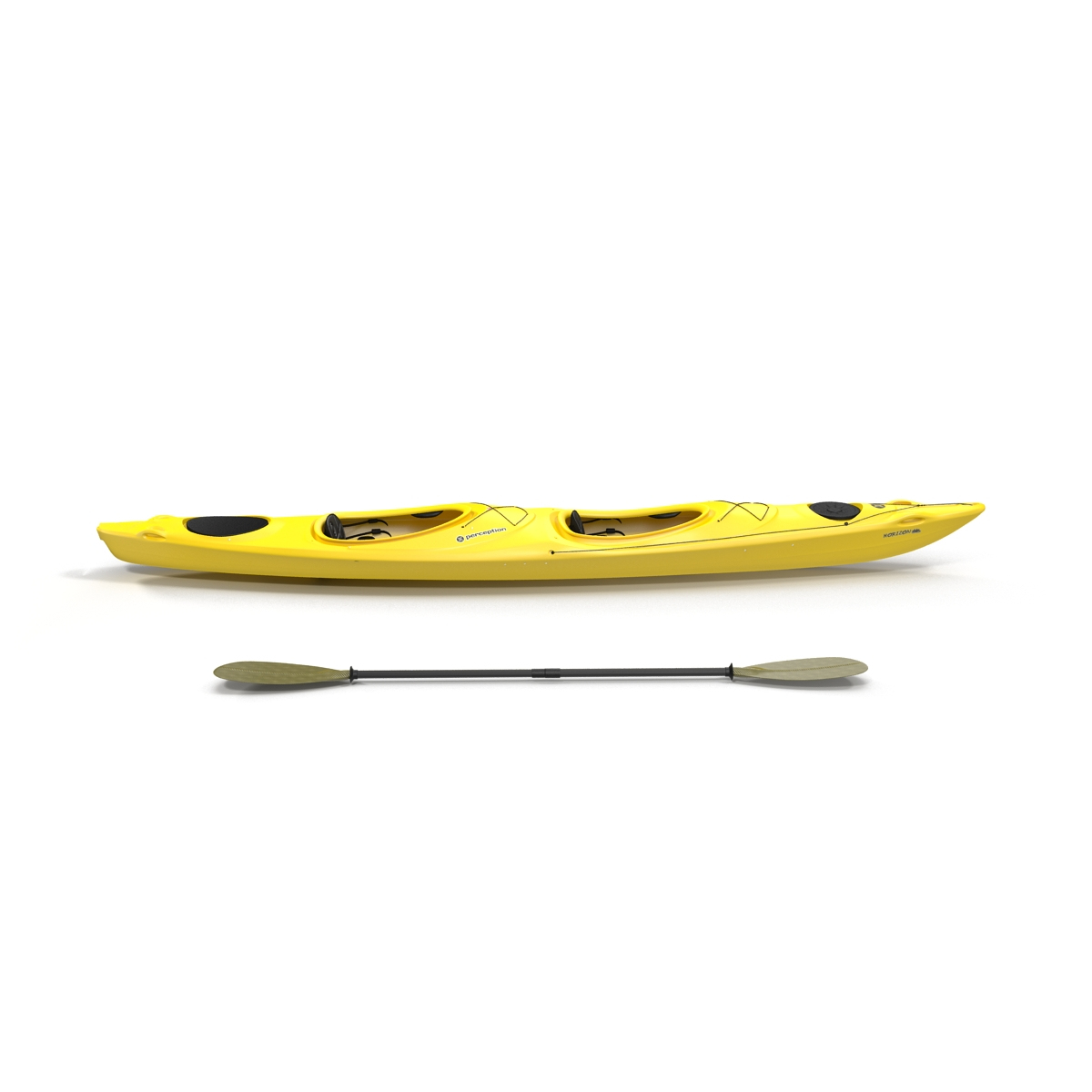 3d model kayak 2 yellow paddle
