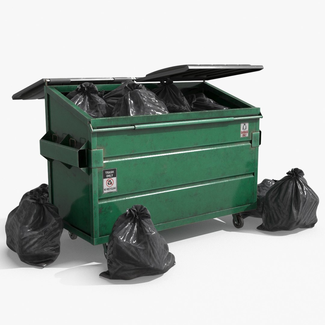 3D Model Garbage Dumpster With Garbage Bag 4 COLORS - TurboSquid 2247045