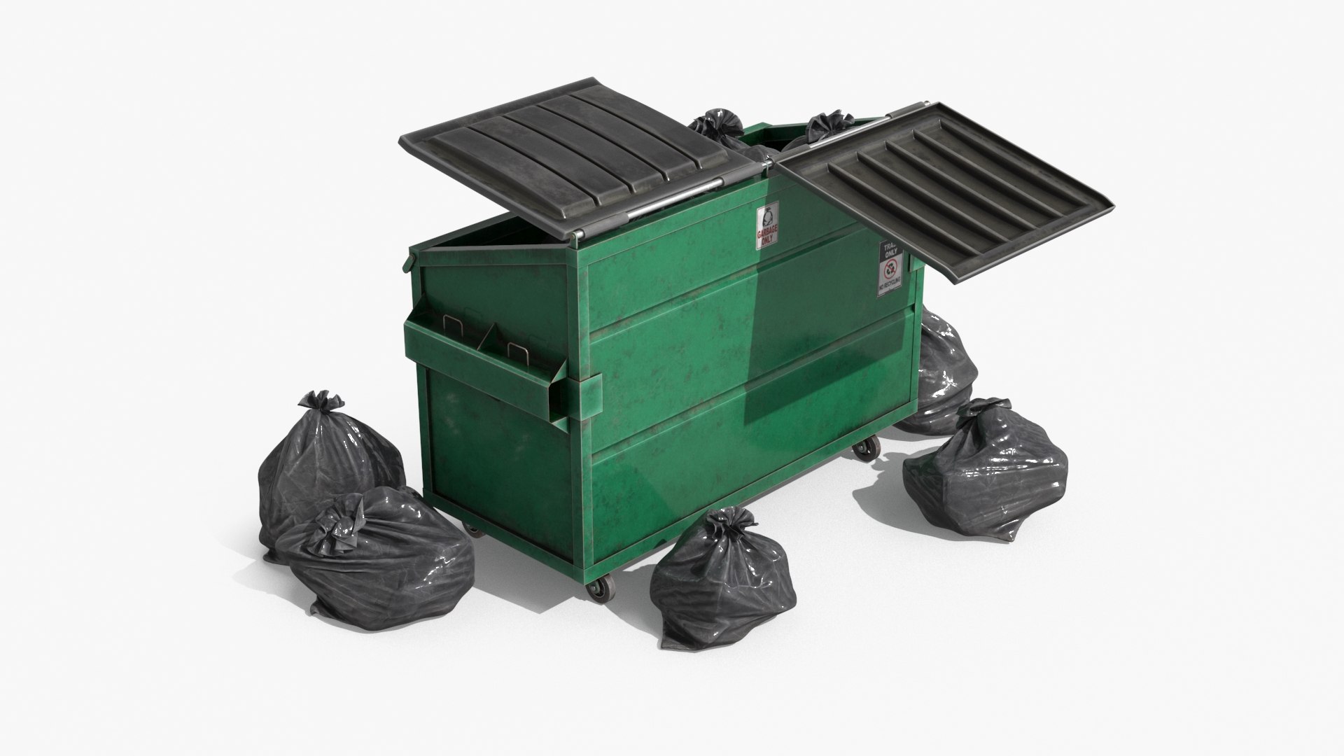 3D Model Garbage Dumpster With Garbage Bag 4 COLORS - TurboSquid 2247045