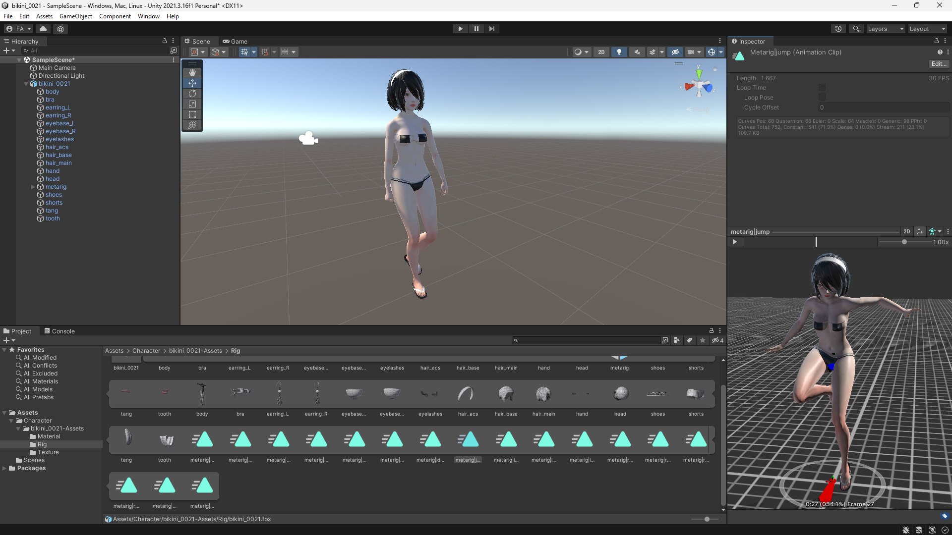 Bikini Clothes 0021 - Rig - Unreal - Unity - Blender - Animated - Realistic Female Character ...