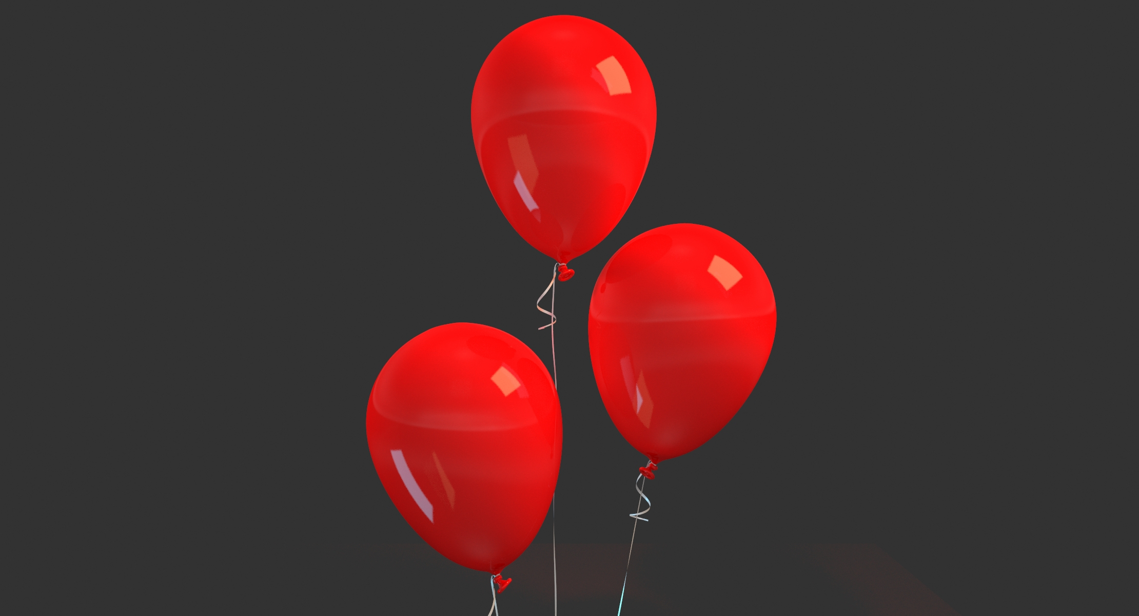 3D red balloon ribbon model - TurboSquid 1400159
