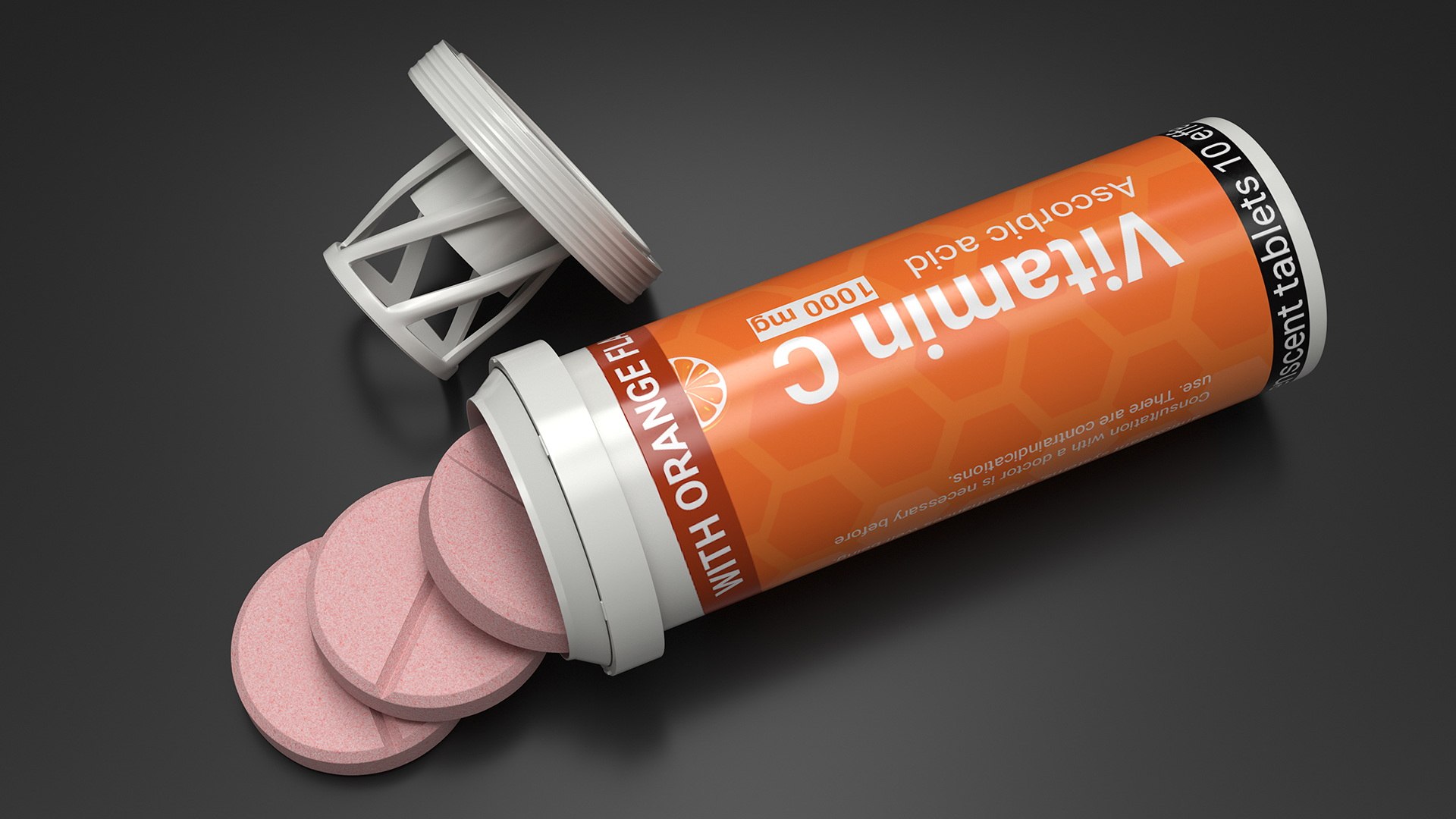 3D Vitamin C Tube Packaging 10 Tabs Open - TurboSquid 2211445