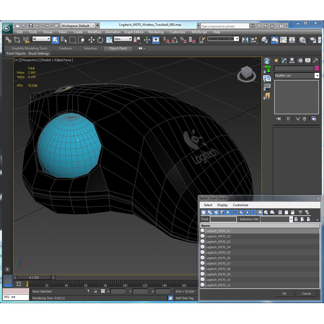 3d Logitech M570 Wireless Trackball