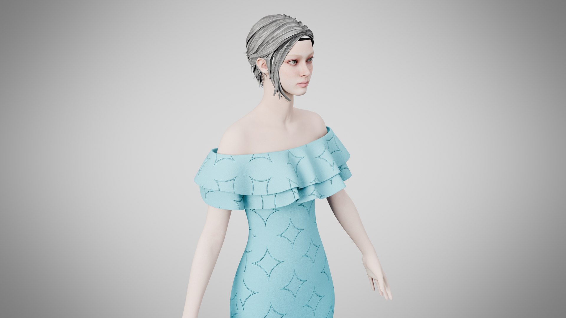 3D Dress 17 Sky Blue With Design - TurboSquid 2461305