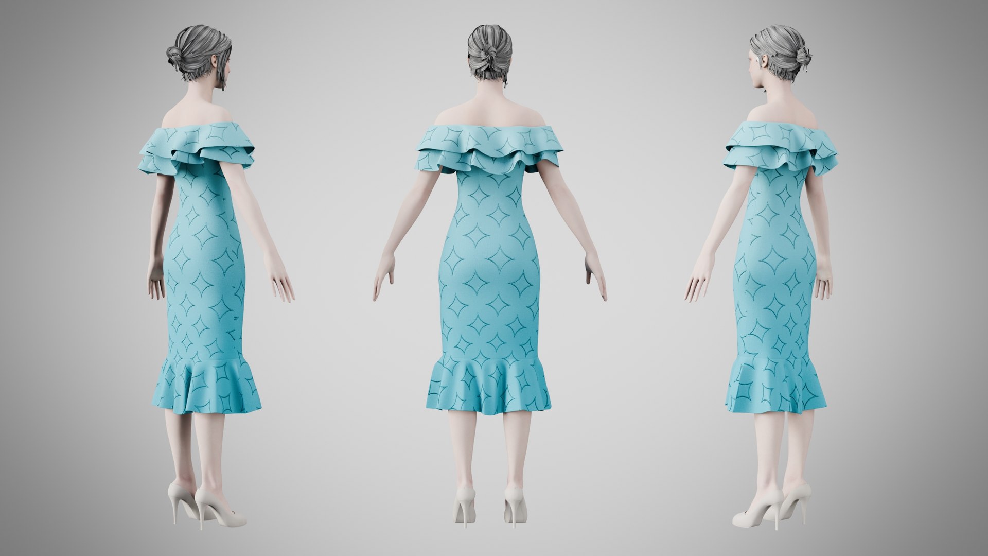 3D Dress 17 Sky Blue With Design - TurboSquid 2461305
