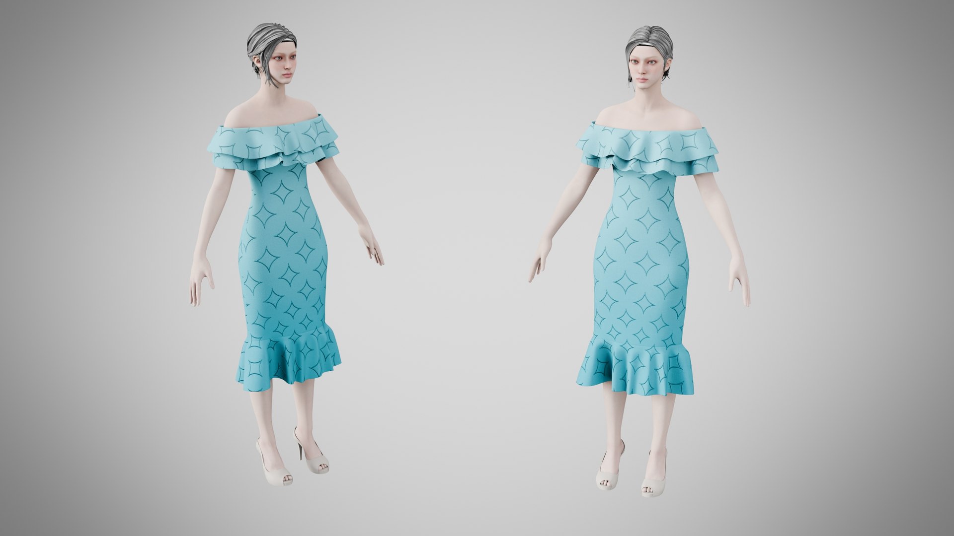 3D Dress 17 Sky Blue With Design - TurboSquid 2461305