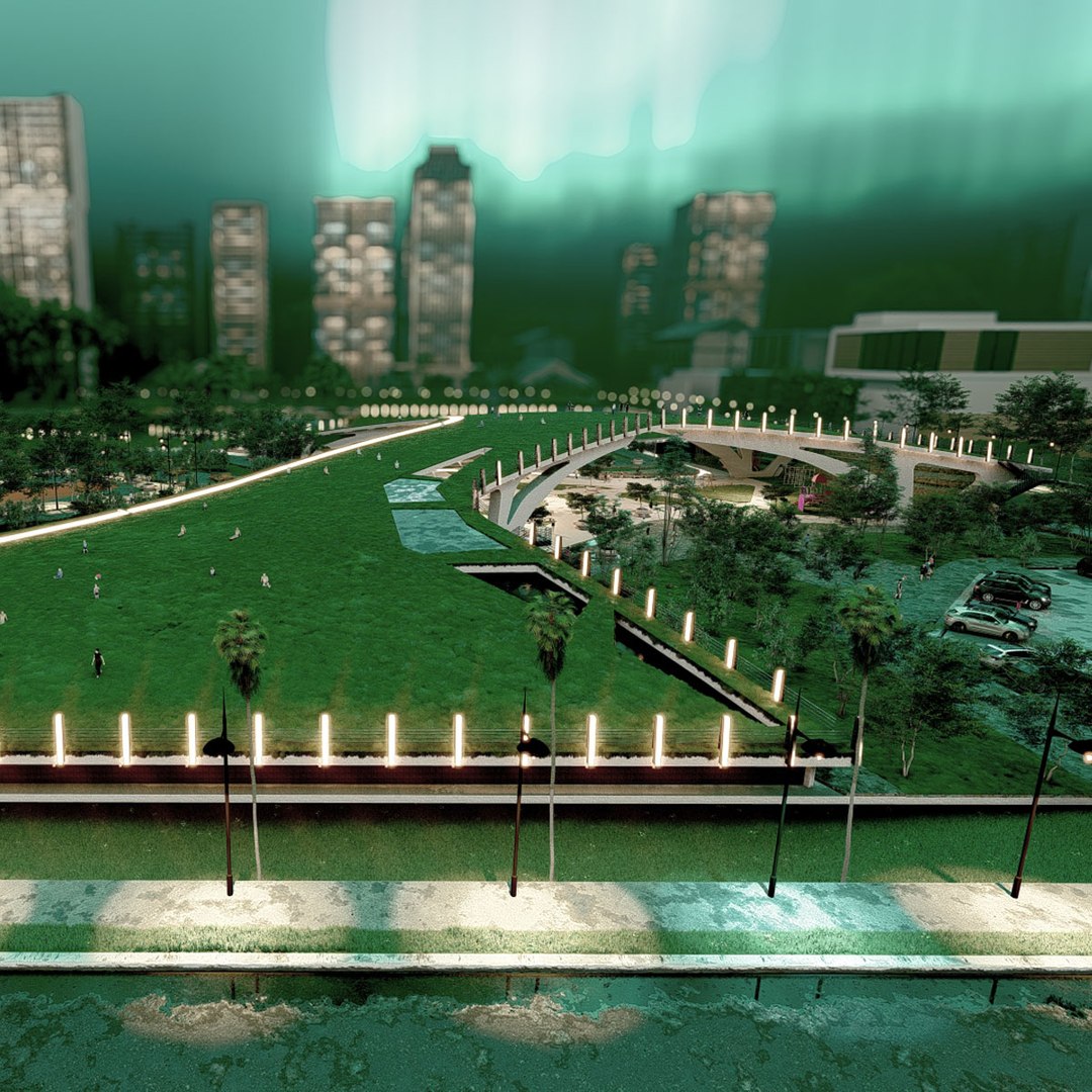 modelo 3d Parque de arquitectura orgánica paisaje contemporáneo Revit n ...