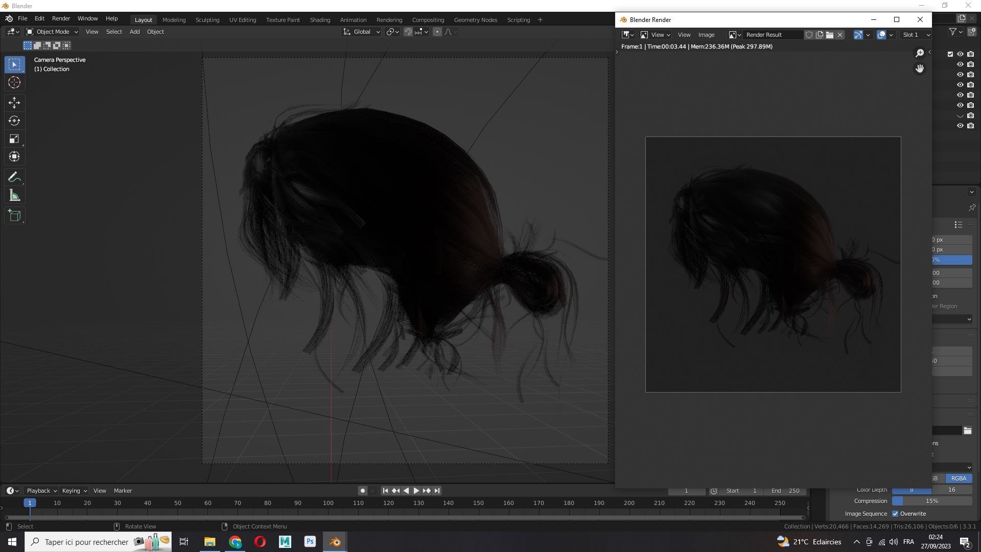 3D Female Hair - Messy Bun classic Hairstyle Low-poly model ...