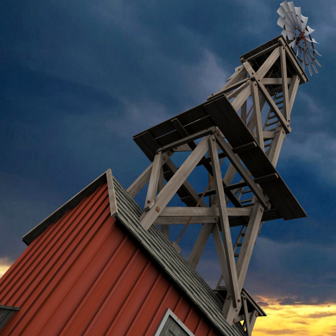 3d farm building windmill wind model