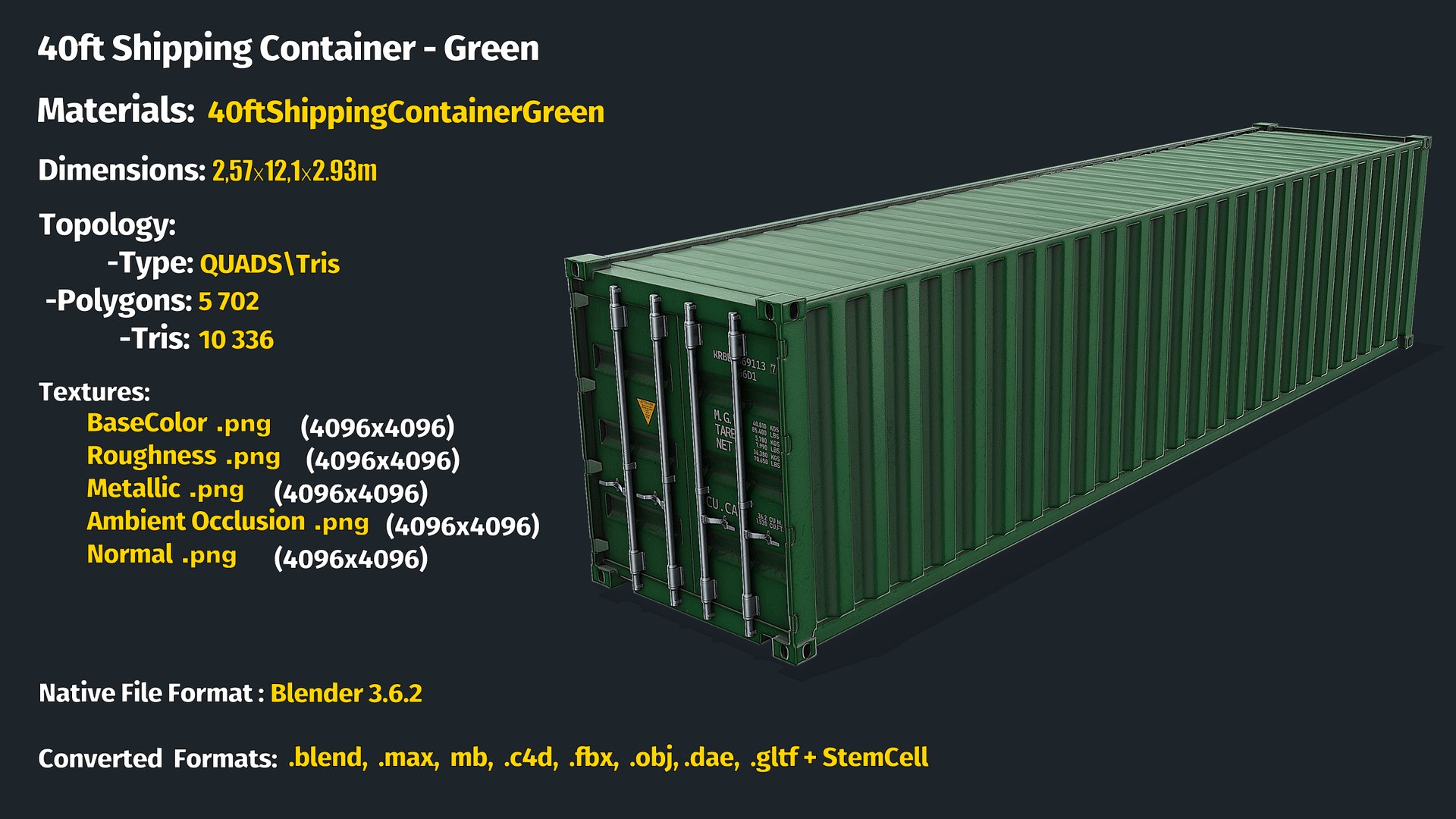 40ft Shipping Container - Green 3D Model - TurboSquid 2152001