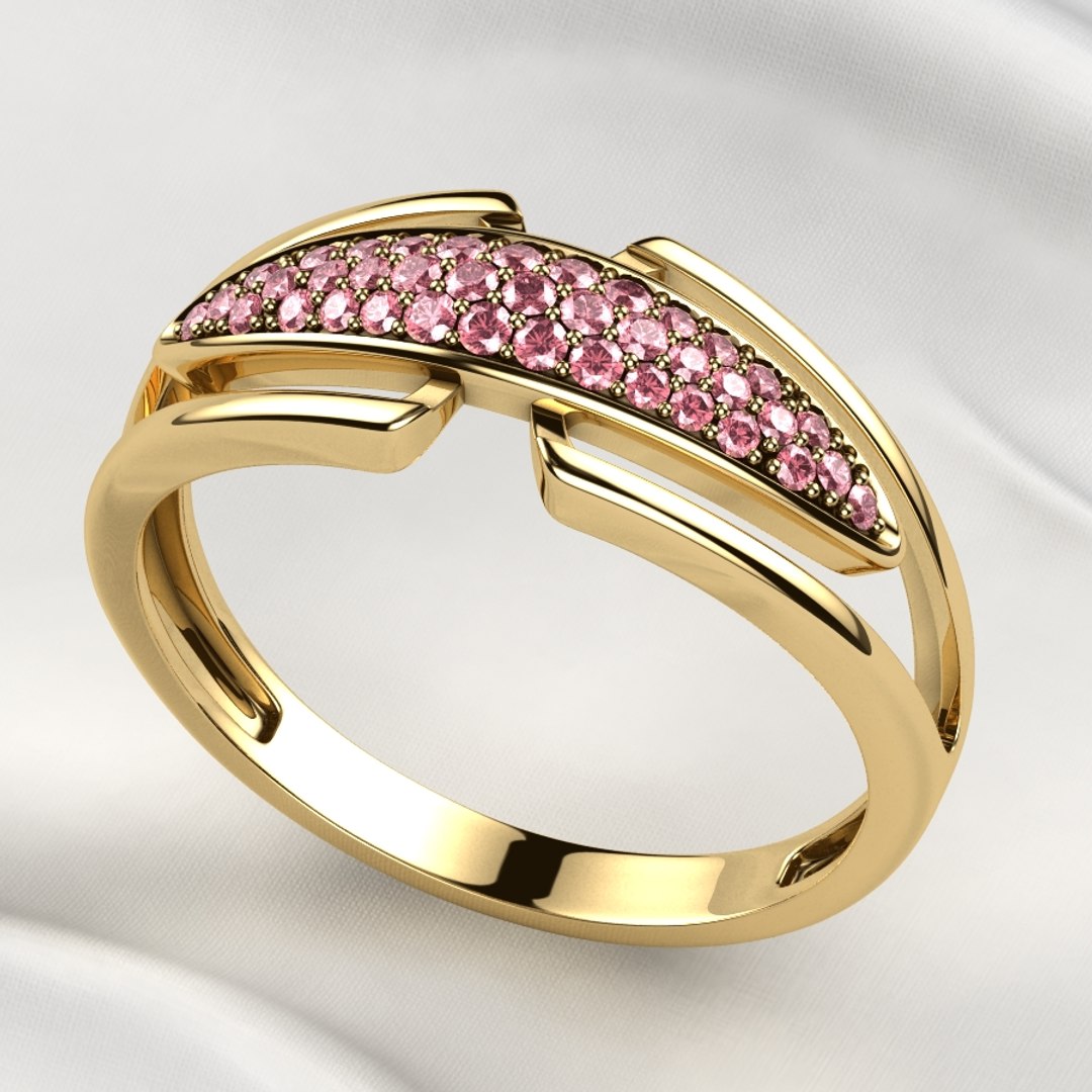 3D Pave Setting Gems Fashion Gold Ring - TurboSquid 1889007