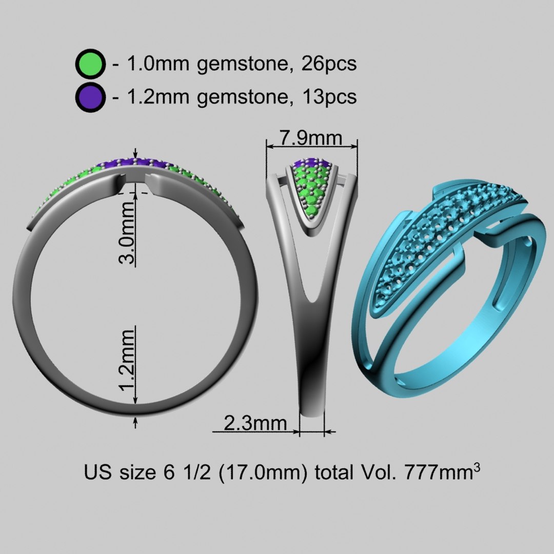 3D Pave Setting Gems Fashion Gold Ring - TurboSquid 1889007