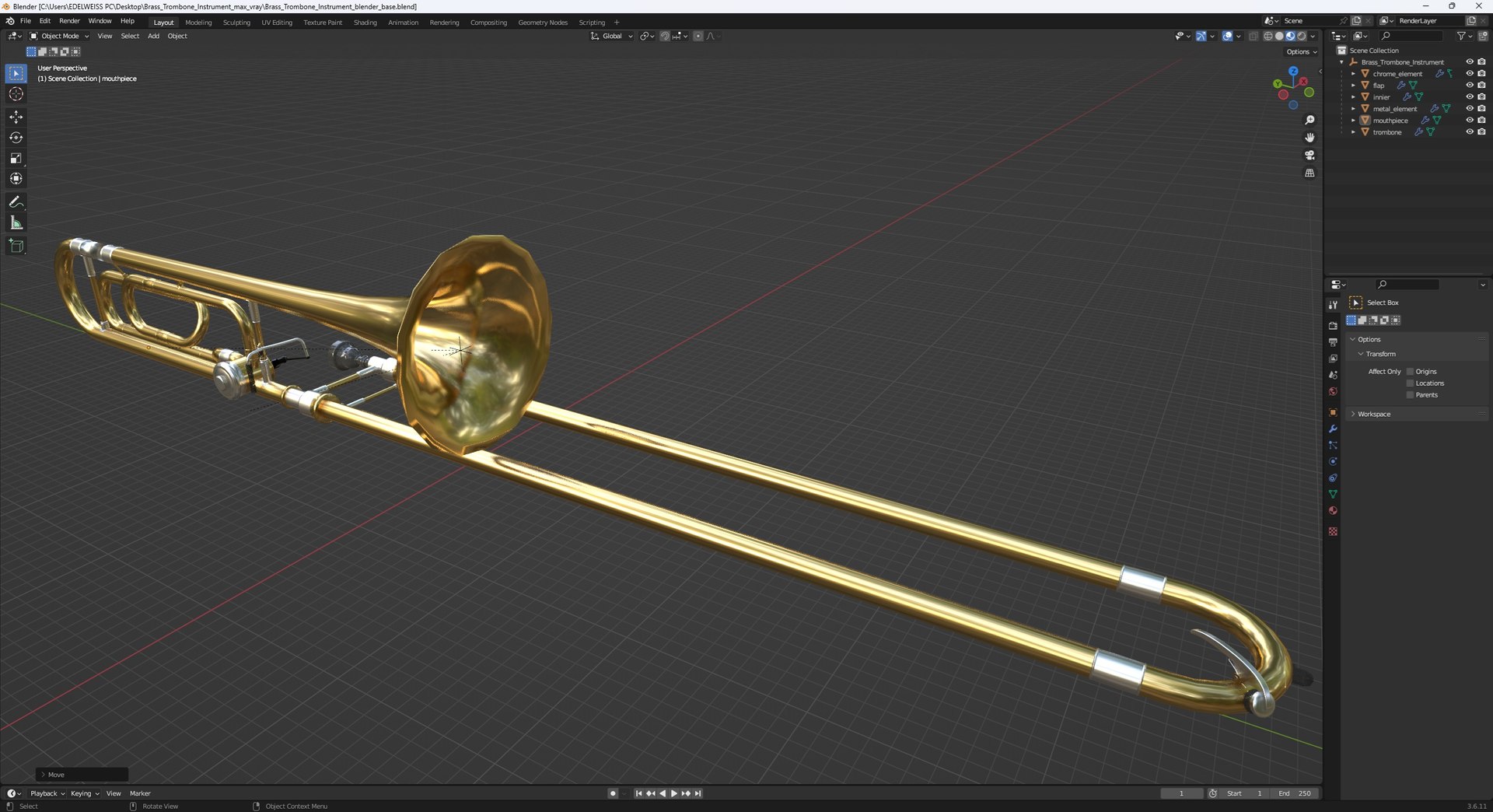 3D Model Brass Trombone Instrument - TurboSquid 2337743