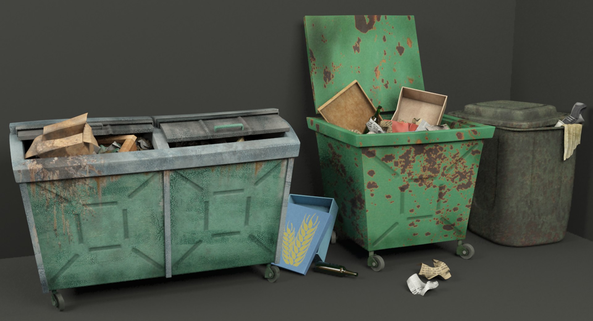 Trash Boxes 3d Model