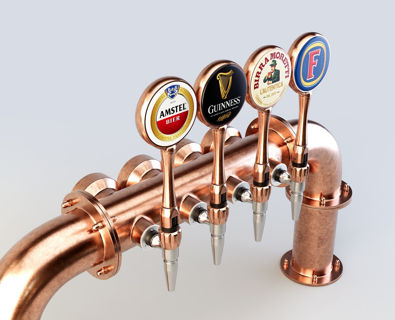 3D Copper Multi Beer Draught Tap Model - TurboSquid 2154754