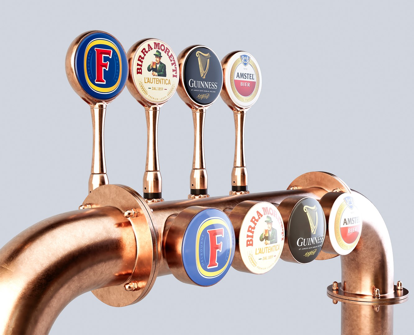 3D Copper Multi Beer Draught Tap Model - TurboSquid 2154754