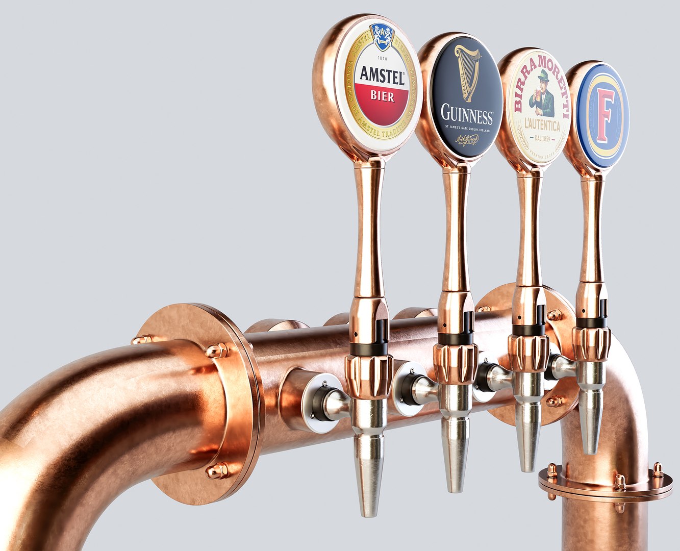 3D Copper Multi Beer Draught Tap Model - TurboSquid 2154754
