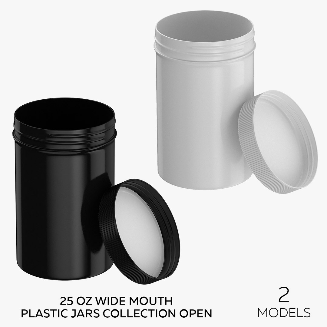 3D 25 Oz Wide Mouth Plastic Jars Collection Open - 2 Models Model ...