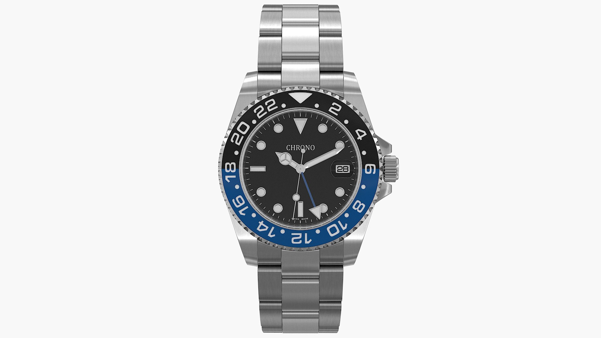 Chrono Watch 3 Black And Blue Bezel Model - TurboSquid 2142051