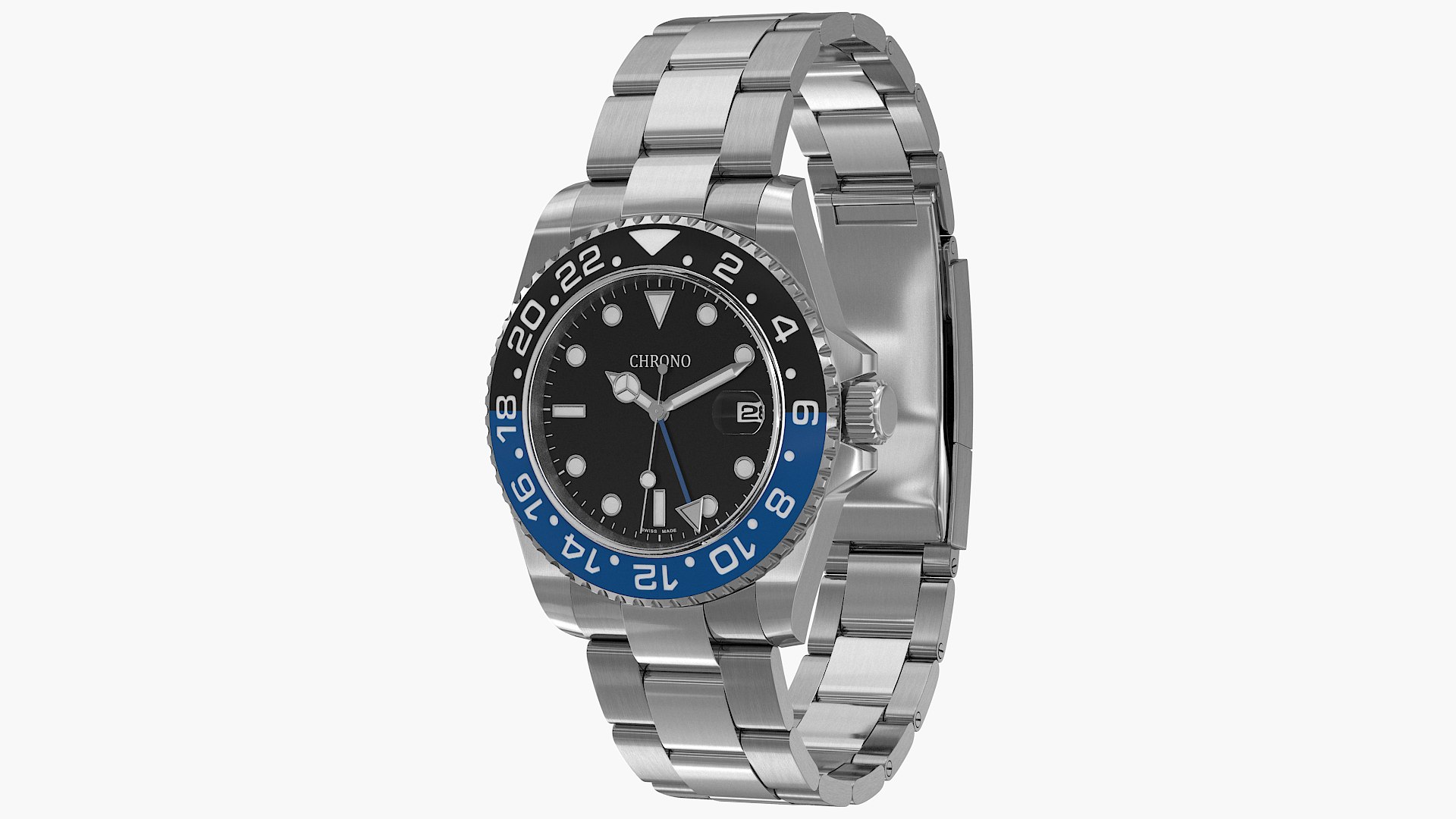 Chrono Watch 3 Black And Blue Bezel Model - TurboSquid 2142051