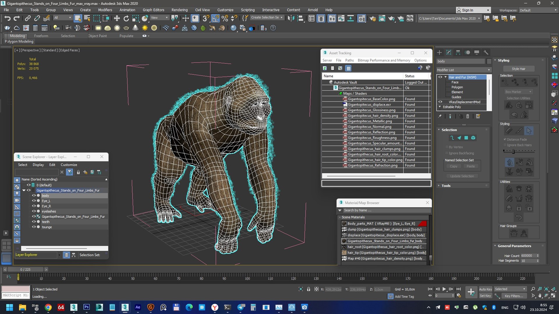 3D Model Gigantopithecus Stands On Four Limbs Fur - TurboSquid 2311405