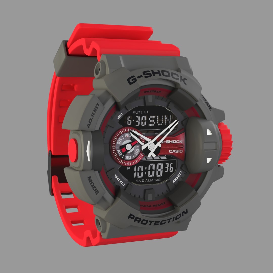 Casio G-Shock GA-400GB Garish Series Watche Silver RED Blender 3D ...