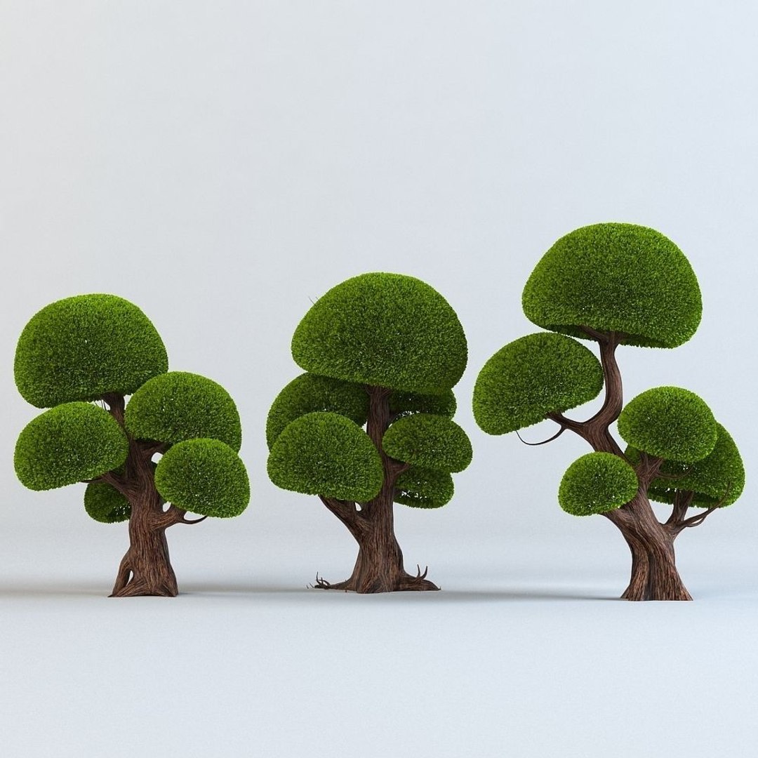 Set Cartoon Trees 3d Model