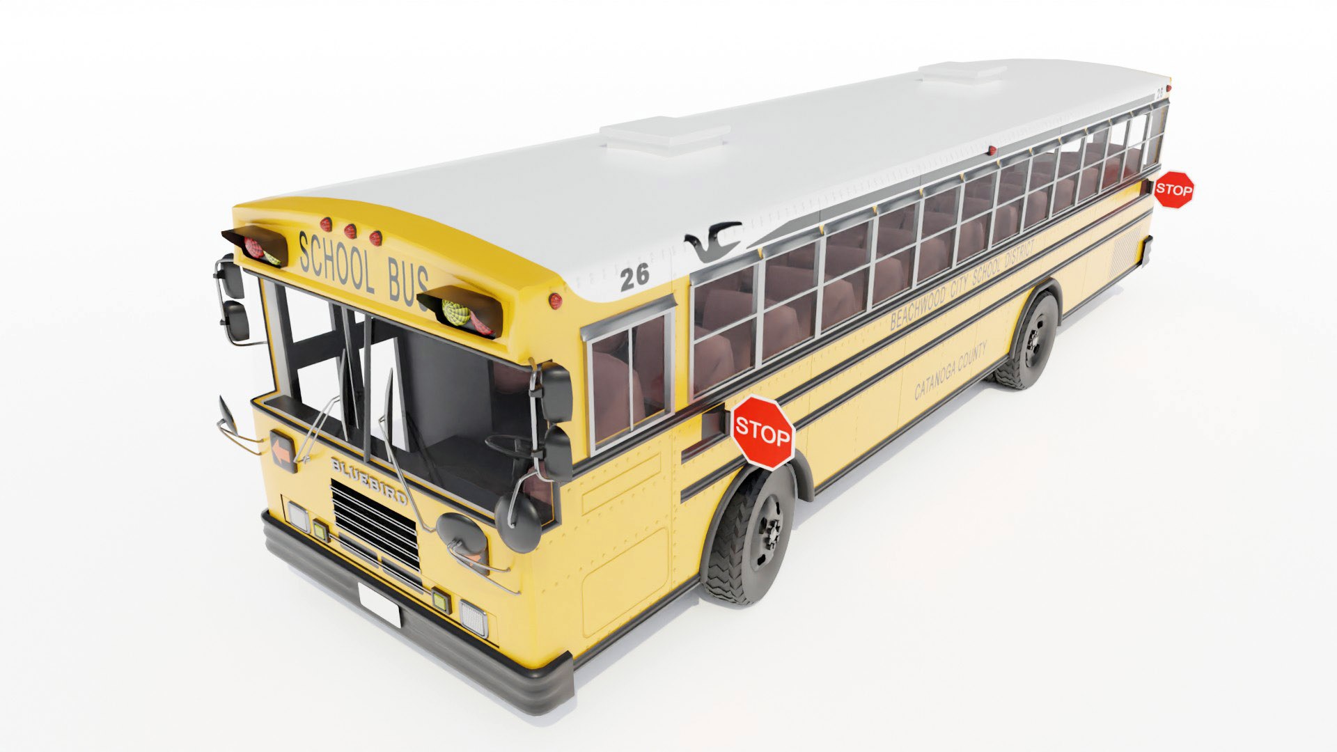 3d Model School Bus Blue Bird
